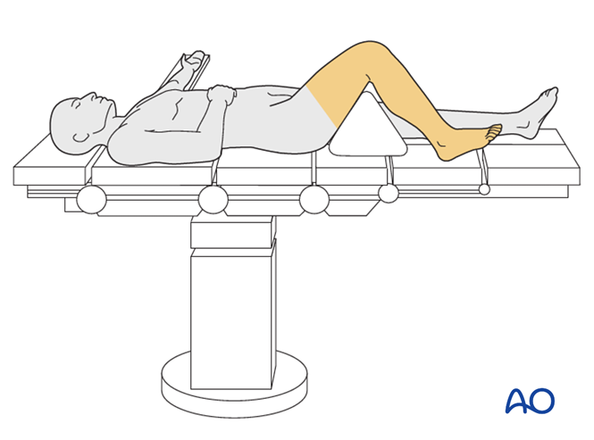 Supine position knee flexed 90°